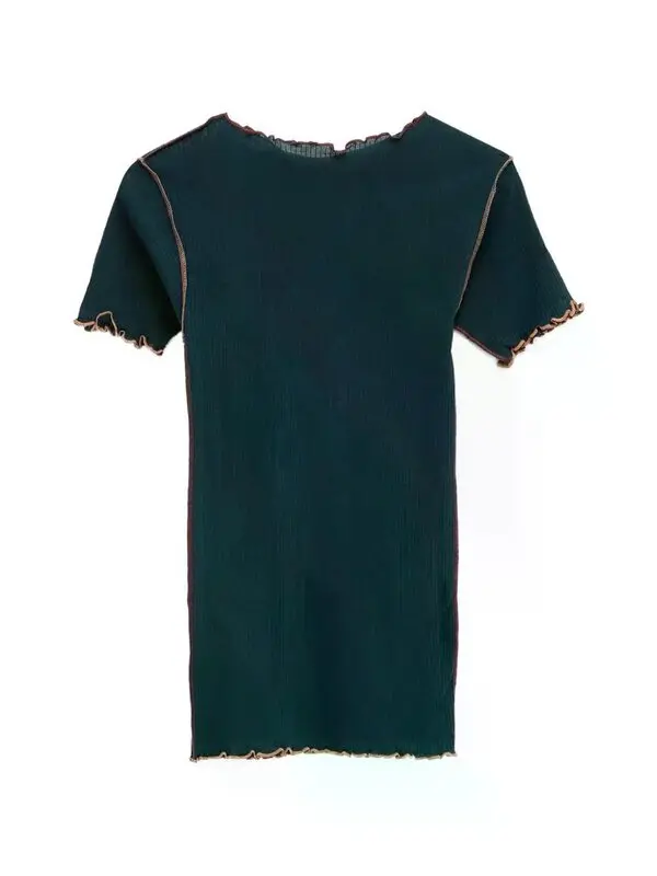 BASERANGE Vein Ribbed Lettuce-trim T-shirt - Green