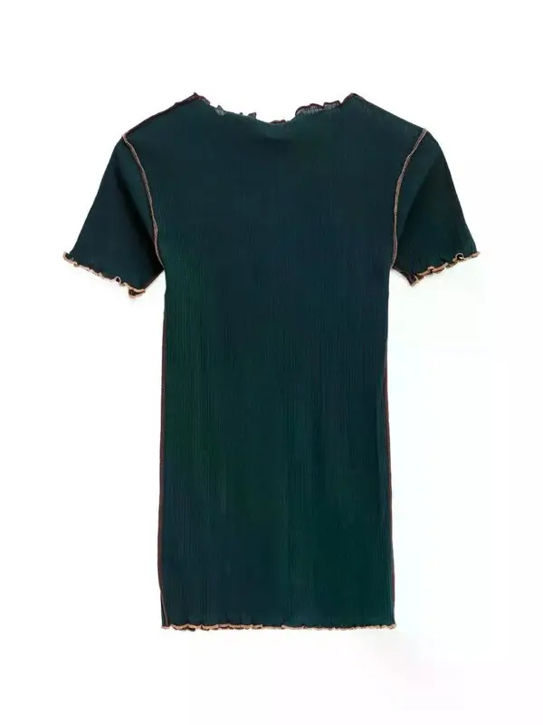 BASERANGE Vein Ribbed Lettuce-trim T-shirt - Green