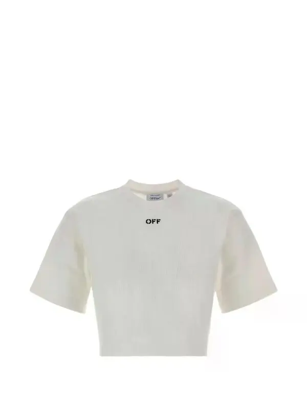 Off-White Logo-print Cropped Ribbed T-shirt - White