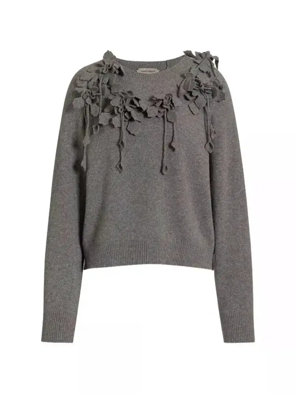 Alberta Ferretti Floral Appliqué Round Neck Sweater