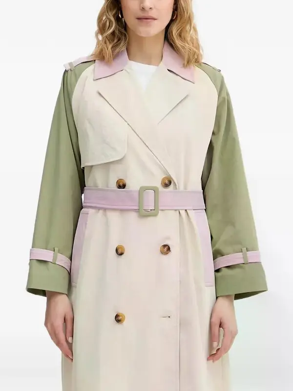 BENETTON Double-breasted Colour-block Trench Coat