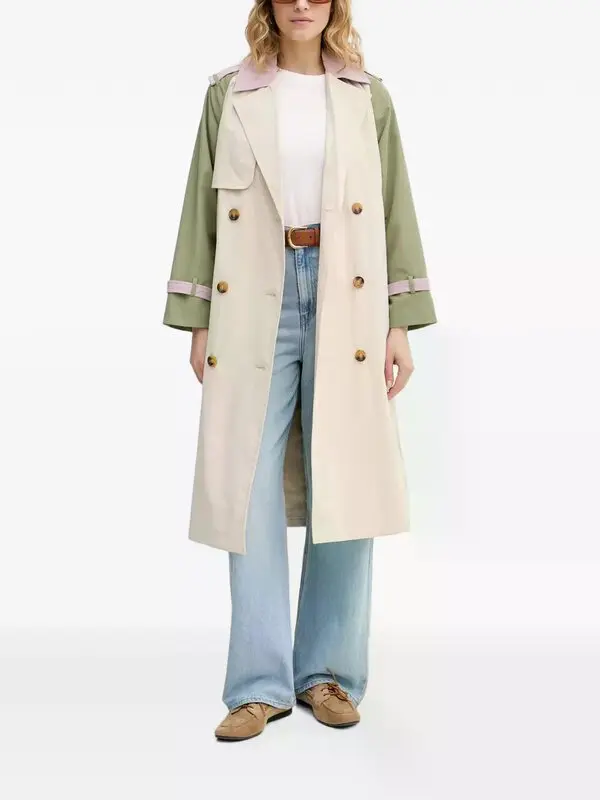 BENETTON Double-breasted Colour-block Trench Coat