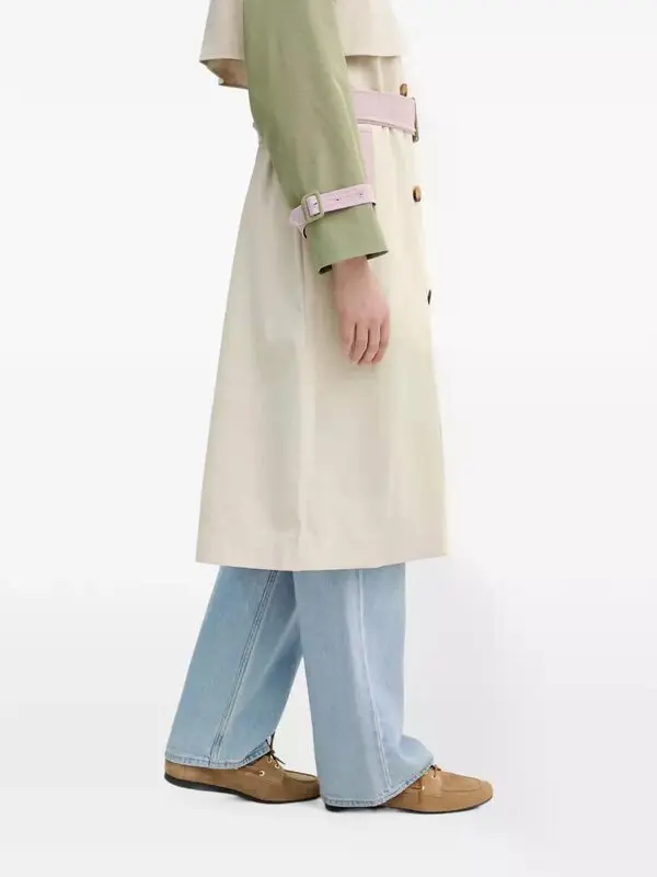 BENETTON Double-breasted Colour-block Trench Coat