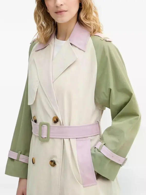 BENETTON Double-breasted Colour-block Trench Coat