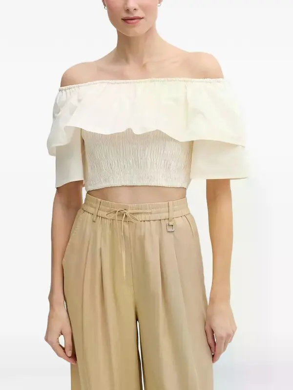 GAUDI Ruffled Shirred-panel Cropped Top