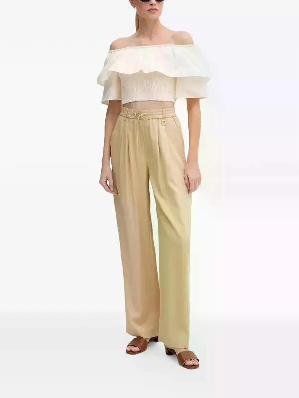 GAUDI Ruffled Shirred-panel Cropped Top