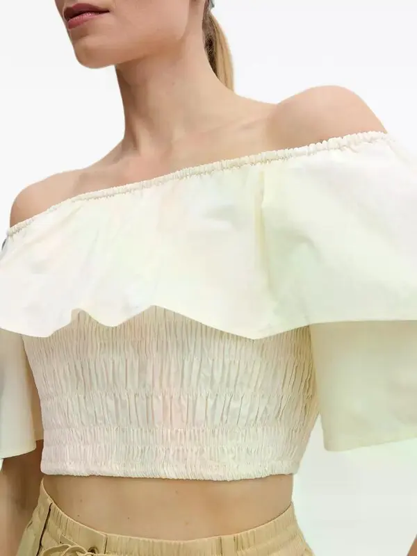 GAUDI Ruffled Shirred-panel Cropped Top