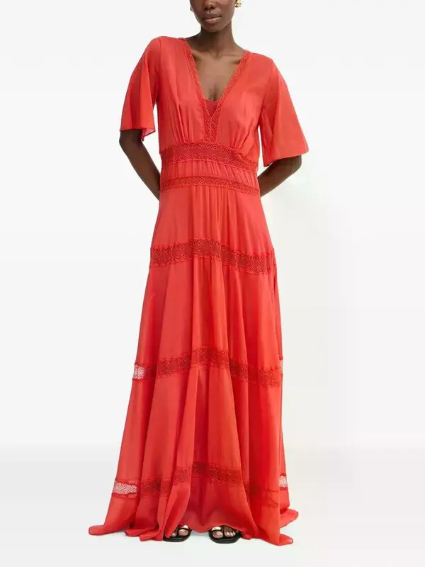 FORTE_FORTE Lace-trimmed V-neck Maxi Dress