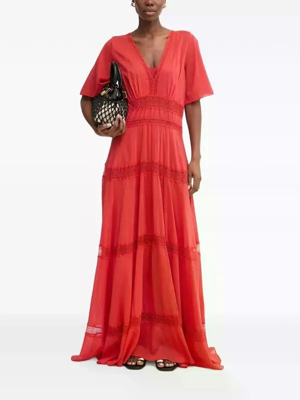 FORTE_FORTE Lace-trimmed V-neck Maxi Dress