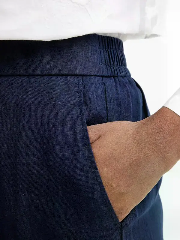 BENETTON Navy Slub Texture Wide-leg Trousers