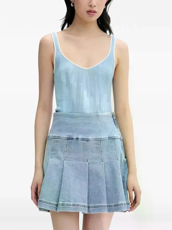 From Future Ribbed Knit Contrast Trim Tank - Blue