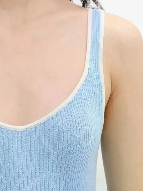 From Future Ribbed Knit Contrast Trim Tank - Blue