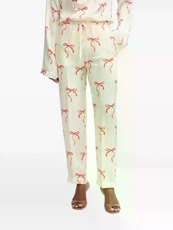 FORTE_FORTE Le Noeud D'argent Cream White Bow Print Drawstring Trousers