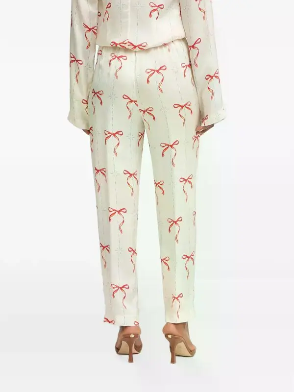 FORTE_FORTE Le Noeud D'argent Cream White Bow Print Drawstring Trousers