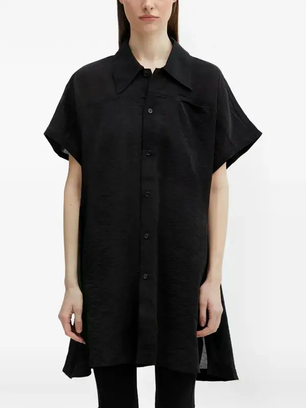Y3 Crinkled Short-sleeve Shirt With Logo Print