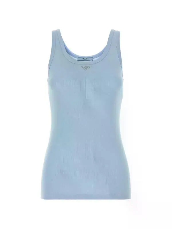 Prada Enamelled Triangle Logo Ribbed-knit Top