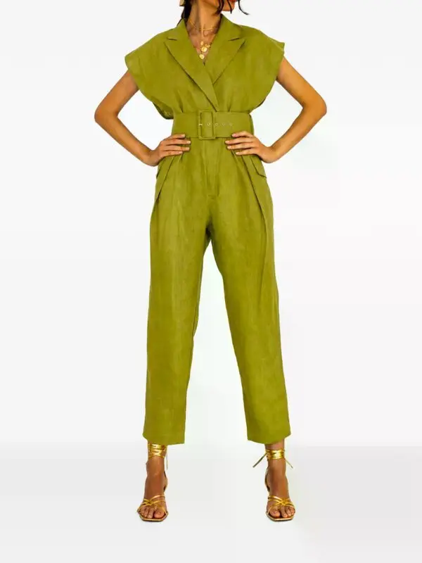MOOS STUDIO Belted Cap-sleeve Jumpsuit - Green