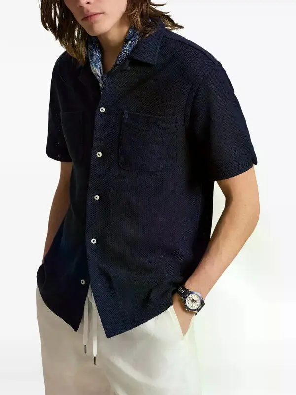 Polo Ralph Lauren Mesh-knit Patch-pocket Shirt - Blue