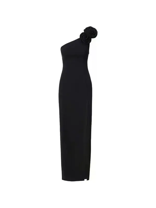 LITA COUTURE Rosette-appliqué One-shoulder Maxi Dress