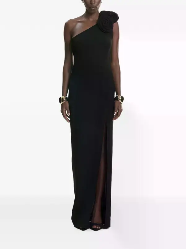 LITA COUTURE Rosette-appliqué One-shoulder Maxi Dress