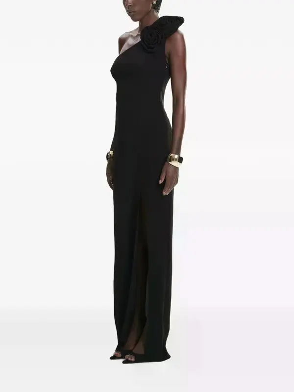 LITA COUTURE Rosette-appliqué One-shoulder Maxi Dress