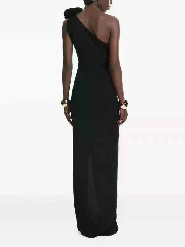 LITA COUTURE Rosette-appliqué One-shoulder Maxi Dress