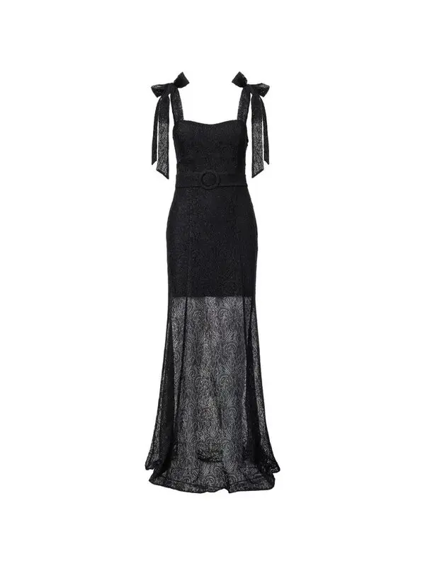 LITA COUTURE Floral Lace Maxi Dress With Bow Shoulder Straps