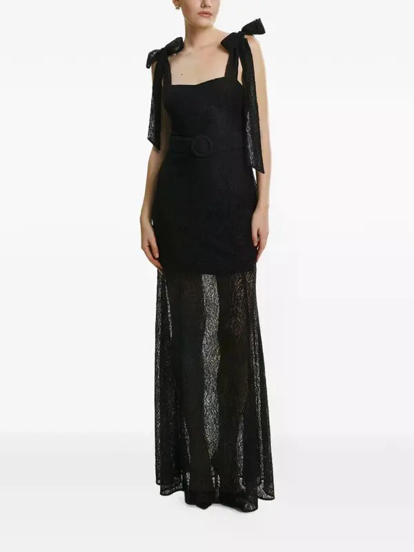 LITA COUTURE Floral Lace Maxi Dress With Bow Shoulder Straps