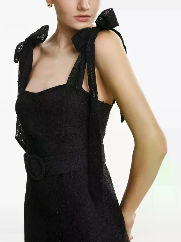 LITA COUTURE Floral Lace Maxi Dress With Bow Shoulder Straps