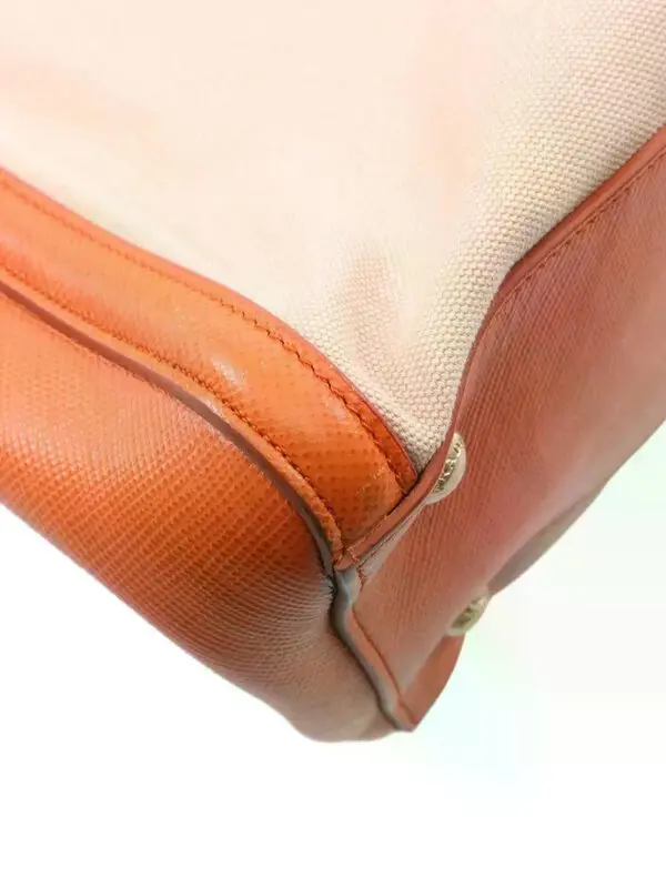 Prada Bicolor Saffiano Leather Trimmed Canvas Satchel - Neutrals