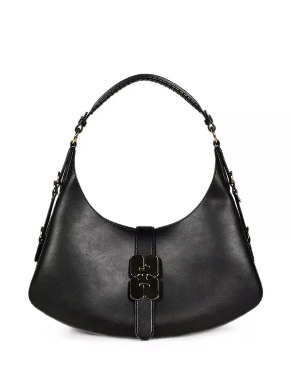 GANNI Kat Logo-plaque Curved Shoulder Bag - Black
