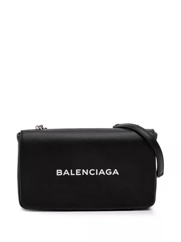 Balenciaga Leather Wallet On Chain Crossbody Bag - Black