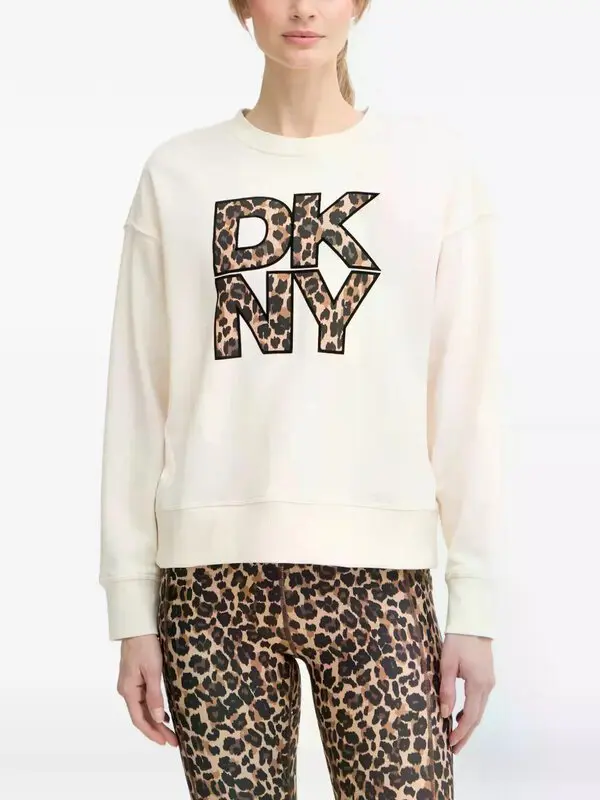Dkny Leopard Print Logo Patch Sweatshirt