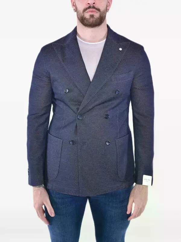 L.B.M. 1911 Double-breasted Textured Jacket - Blue