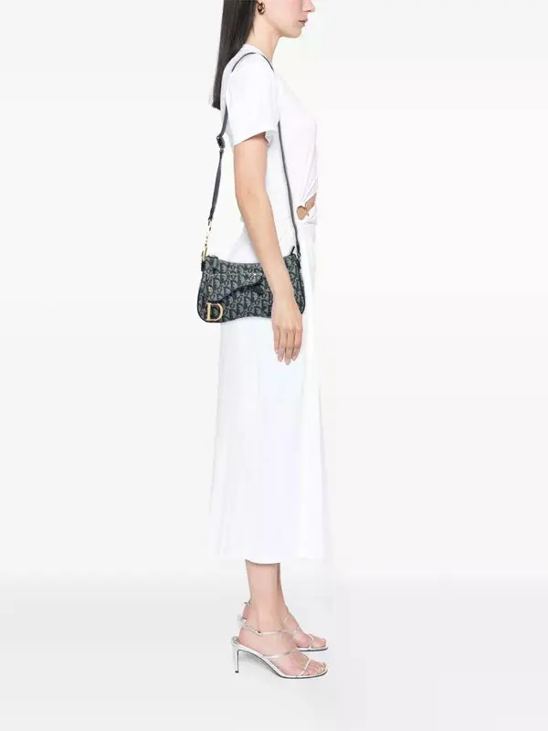 Dior 2004 Diorissimo Trotter Canvas Double Saddle Crossbody Bag - Blue