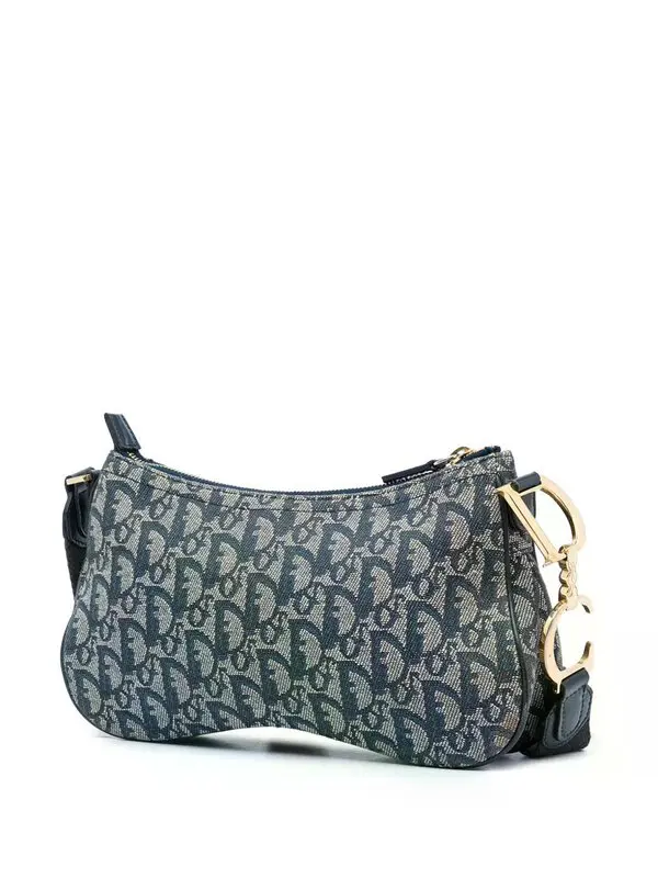 Dior 2004 Diorissimo Trotter Canvas Double Saddle Crossbody Bag - Blue