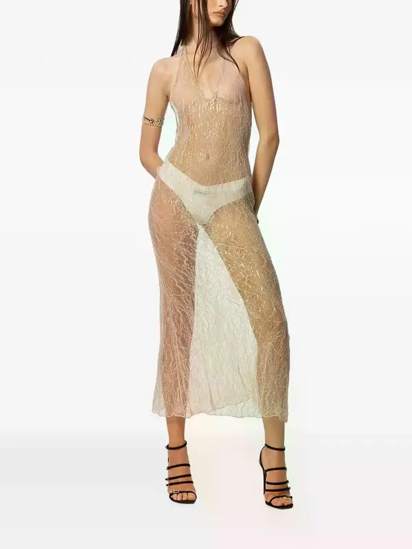 GOD SAVE QUEENS Venus Sequin-embellished Lace Midi Dress - Neutrals