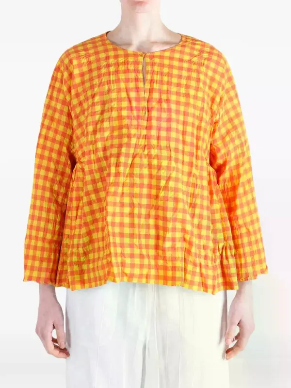 DANIELA GREGIS Gingham Check Gathered Top