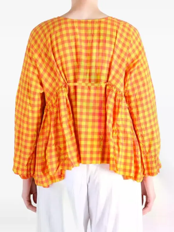 DANIELA GREGIS Gingham Check Gathered Top