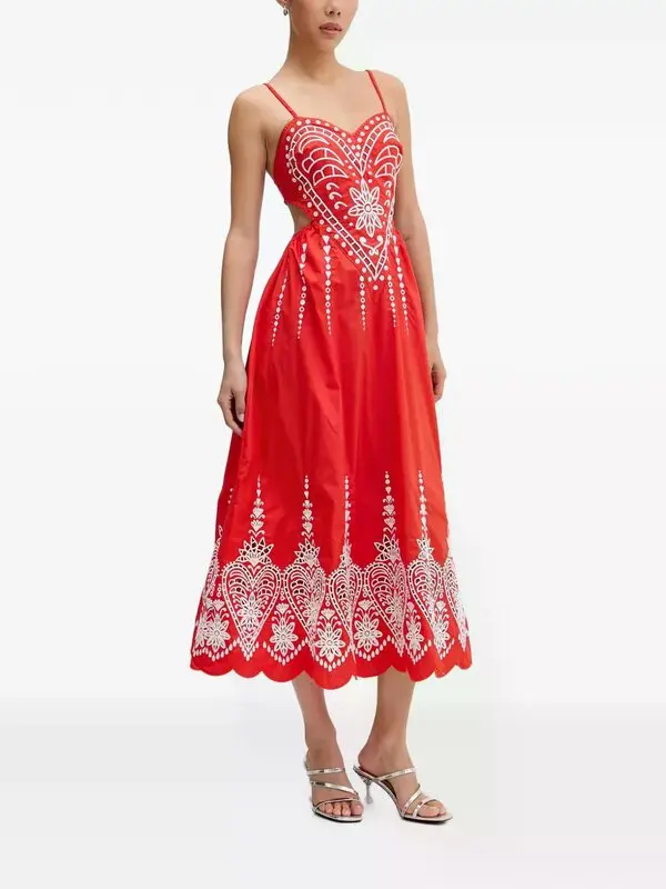 Farm Rio Embroidered Cut-out Midi Dress