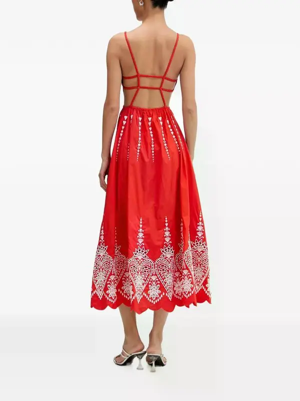 Farm Rio Embroidered Cut-out Midi Dress