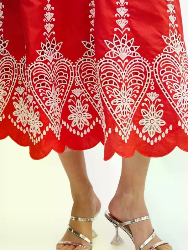 Farm Rio Embroidered Cut-out Midi Dress