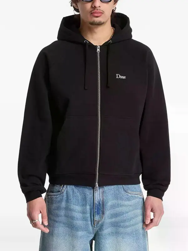 DIME Logo Embroidered Zip-up Hoodie - Black