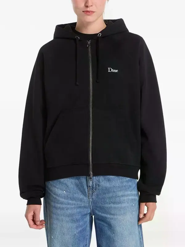 DIME Logo Embroidered Zip-up Hoodie - Black