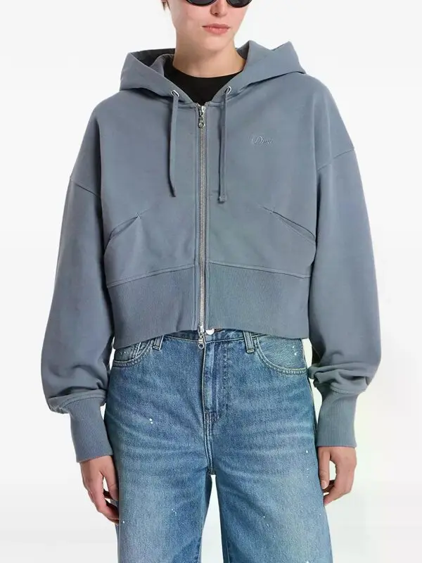 DIME Cropped Zip-up Hoodie With Embroidered Logo - Blue
