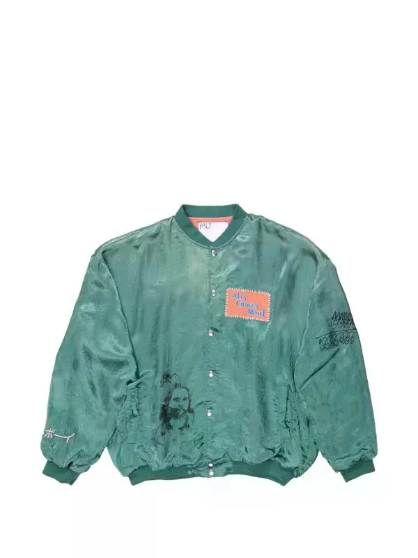 PALY Graphic Print Satin Bomber Jacket