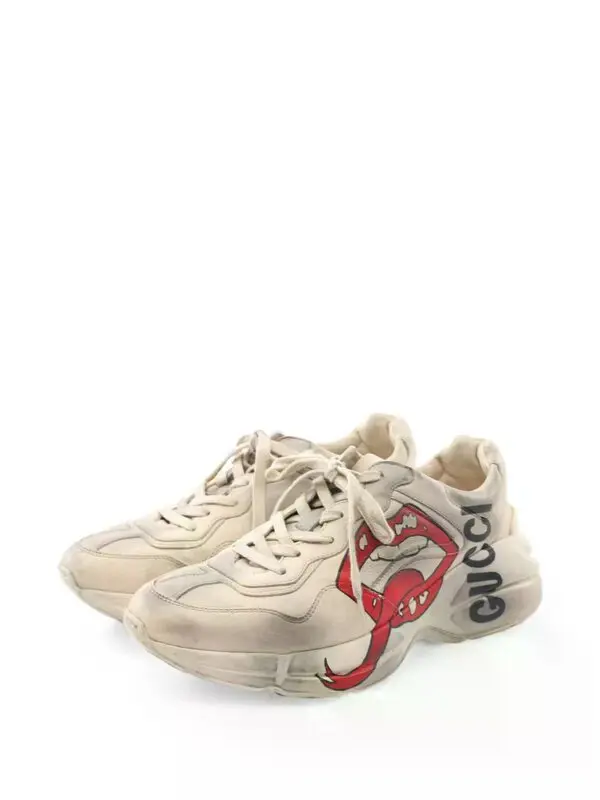 Gucci Lighton Leather Sneakers With Mouth Print