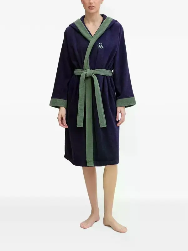 BENETTON Hooded Logo-embroidered Bathrobe - Blue