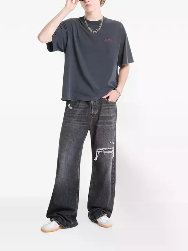 Off-White Short Sleeve T-shirt With Logo And Arrow Motif