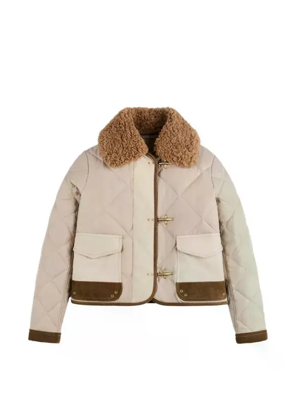 FAY Quilted Jacket With Shearling Collar - Neutrals